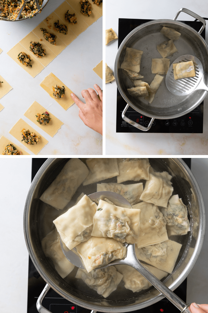Vegetarische Maultaschen mit gebratenen Zwiebeln selber machen
