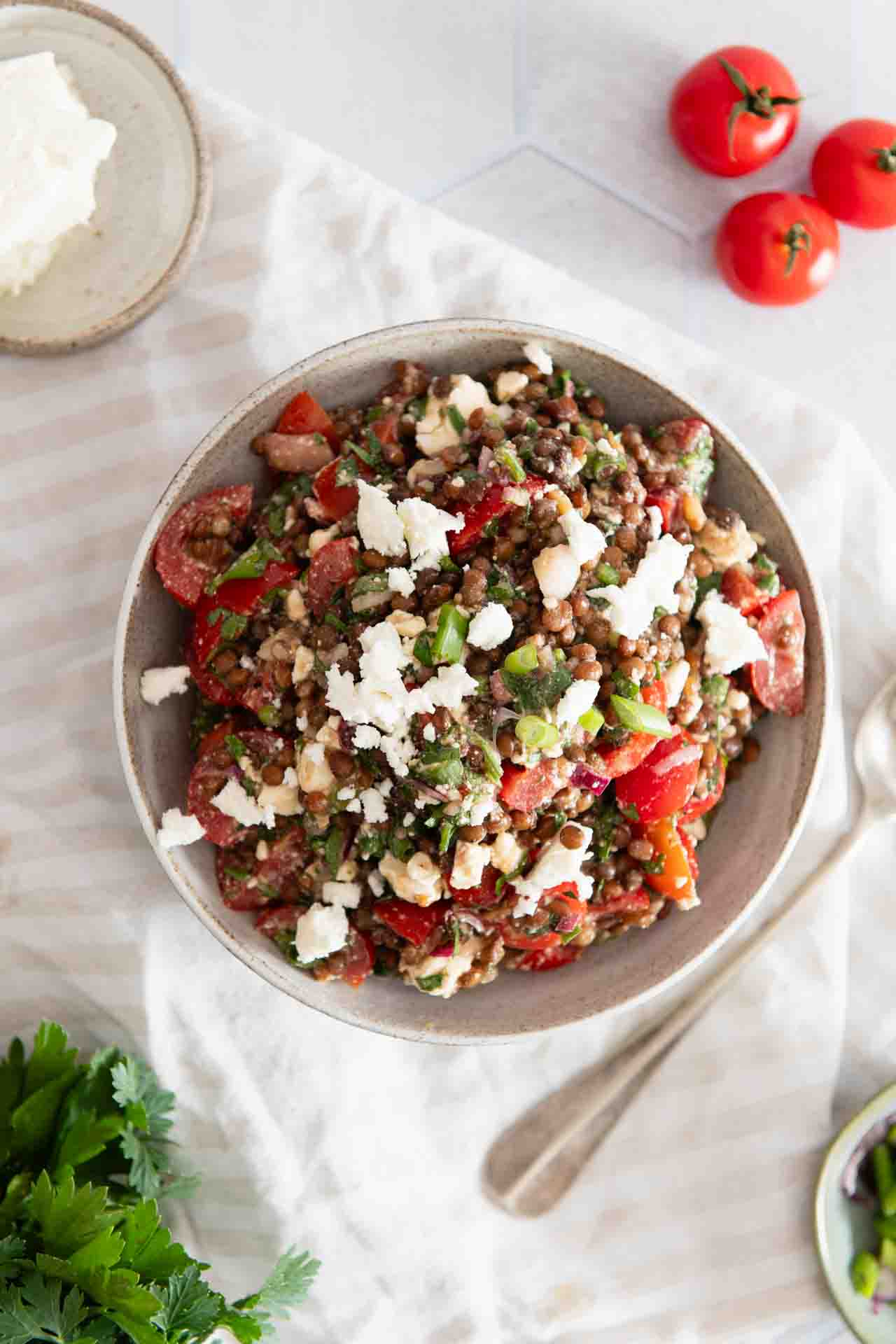 Linsensalat Mit Feta Und Tomaten